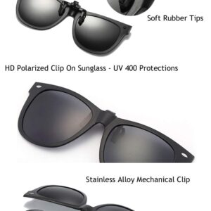 OopsMi Clip-on Sunglasses Polarized Unisex Anti-Glare Driving Glasses With Flip Up for Prescription Glasses (Black Lens)