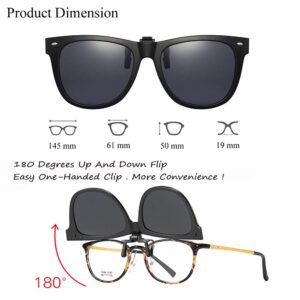 OopsMi Clip-on Sunglasses Polarized Unisex Anti-Glare Driving Glasses With Flip Up for Prescription Glasses (Black Lens)