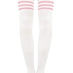 Century Star Women's Casual Athlete Striped Over Knee Thin Thigh High Tights Long Stocking Socks B 1 Pair White Pink One Size