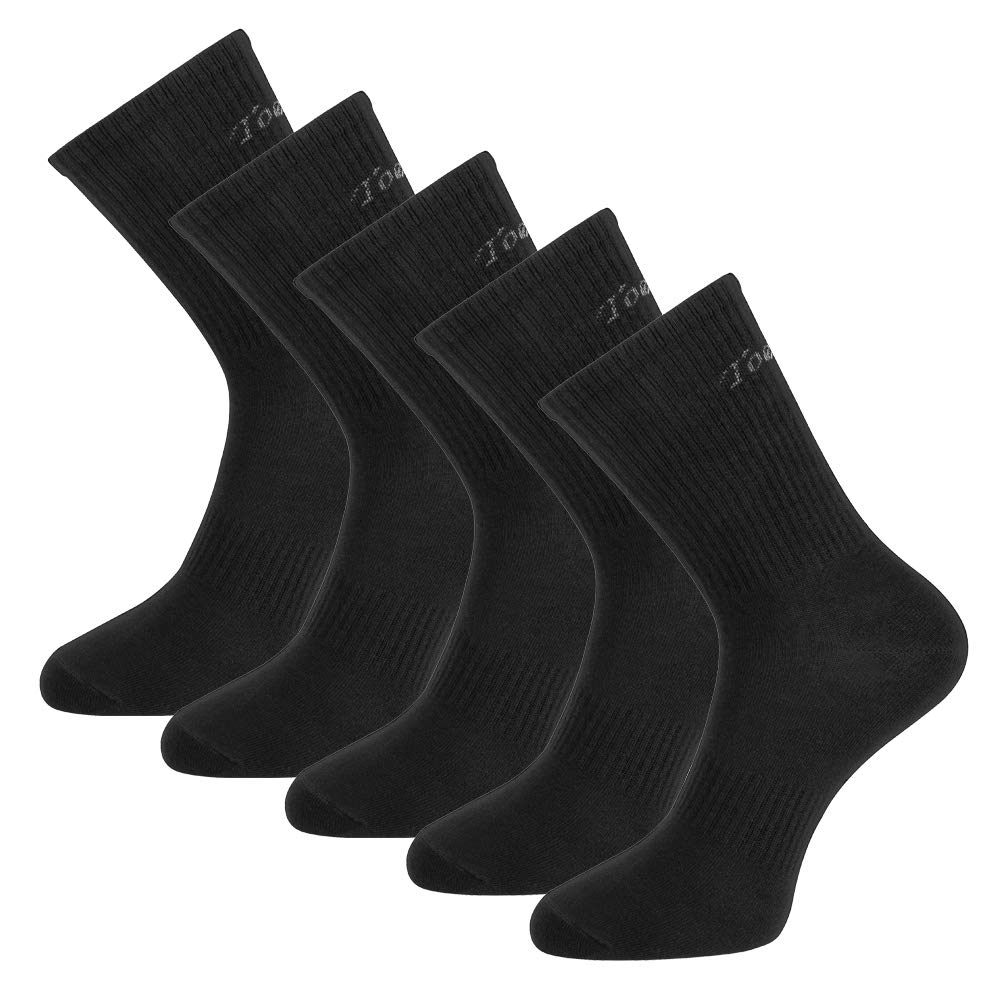 Toes&Feet Men's 5-Pack Black Anti Odor Resist Anti-Sweat Thin Cotton Crew Sports Socks, Size 6-12