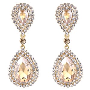 brilove gold-toned dangle earrings for women wedding bridal fashion crystal teardrop infinity earrings champagne.