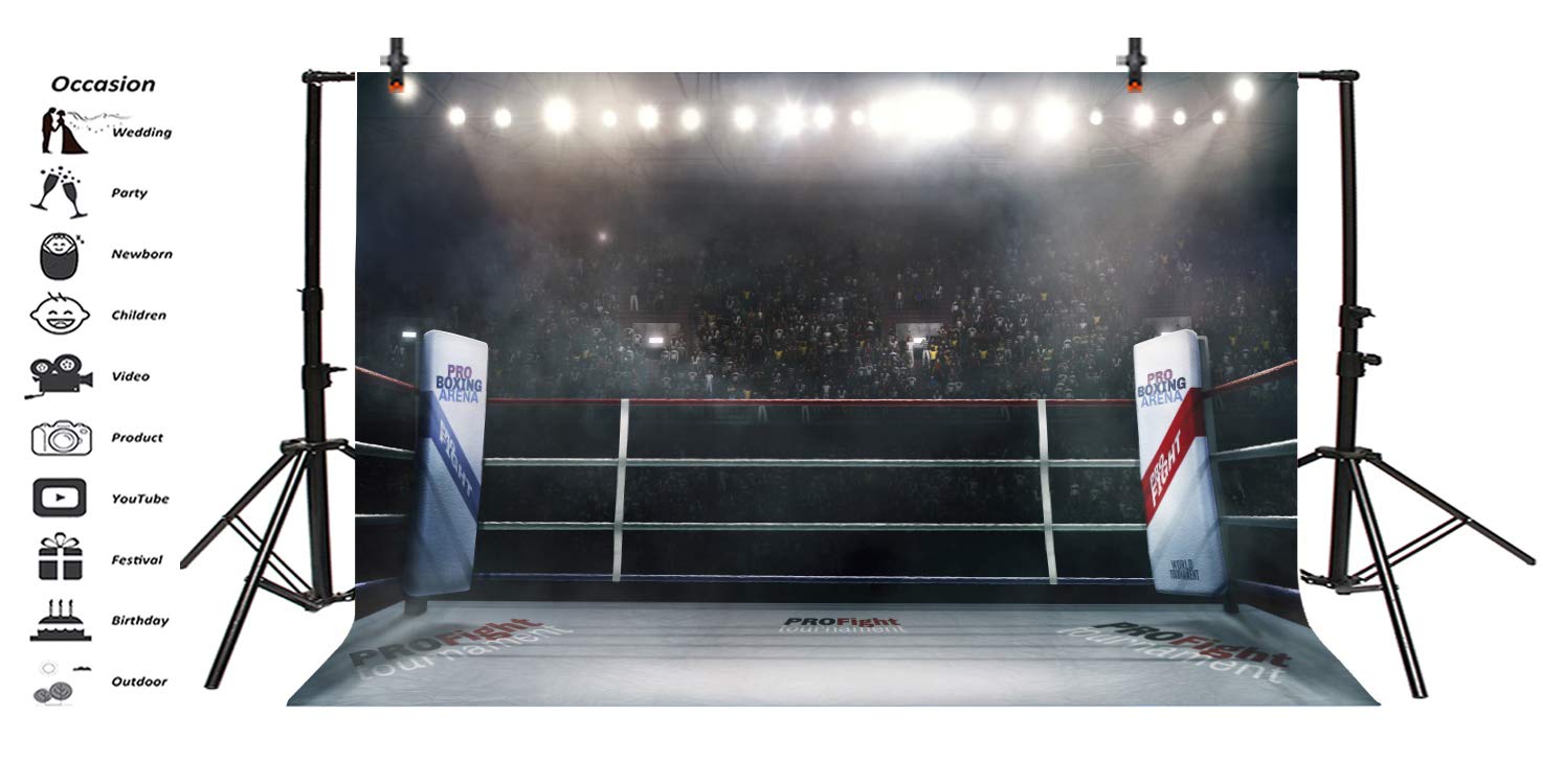 LFEEY 10x7ft Boxing Ring Backdrops for Photography Stadium Cheer Audience Boxing Theme Party Decorations Party Supplies Men Boy Birthday Background Sportsman Backdrop Photoshoot Studio Props