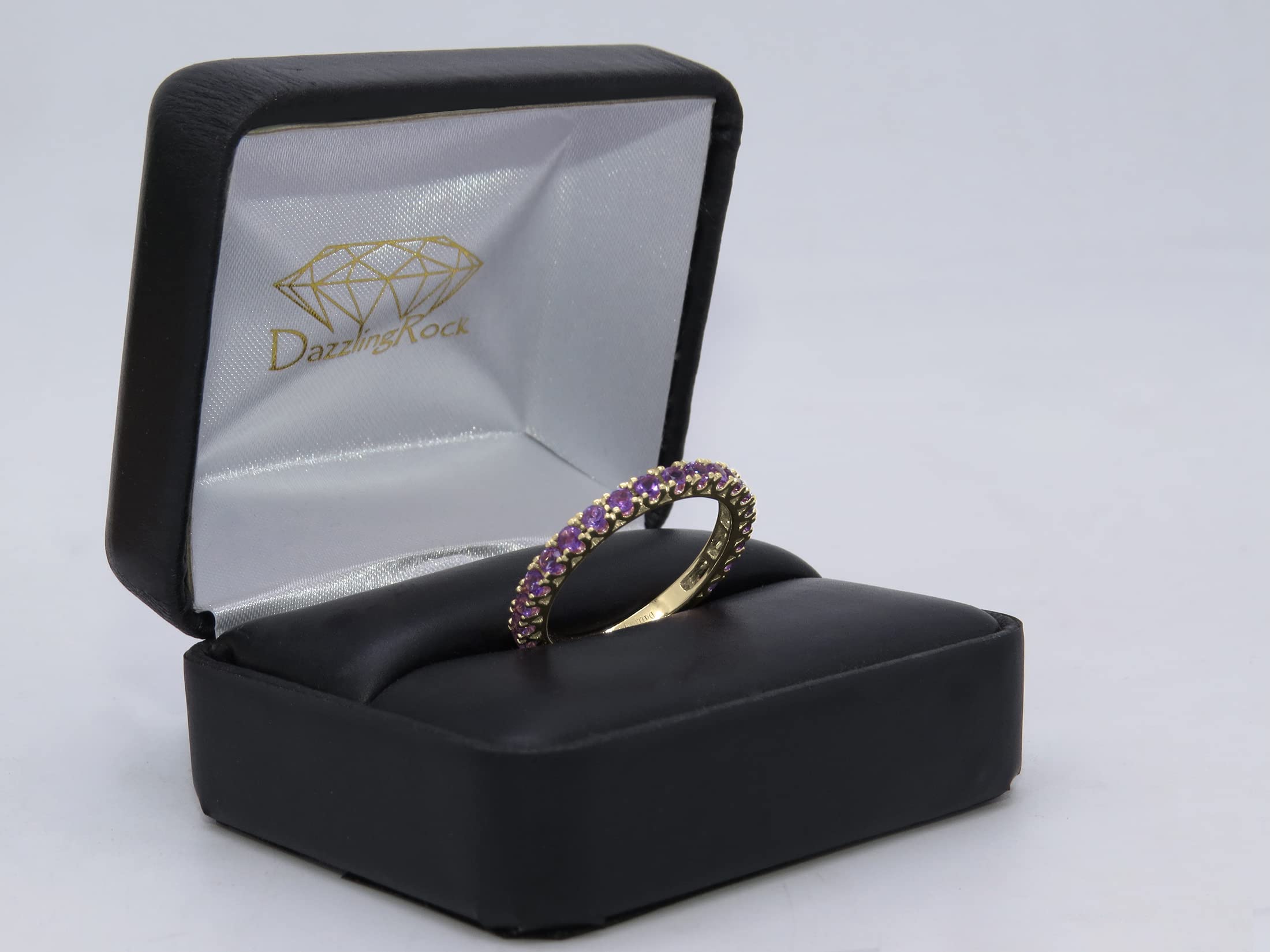 Dazzlingrock Collection Round Amethyst Eternity Stackable Wedding Band for Women in 14K Yellow Gold Size 8