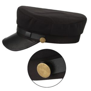 GEMVIE Unisex Classic British Flat Top Fisherman Hat Cotton Breton Fiddler Hat Black