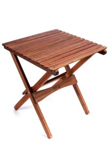 byer of maine, pangean folding wooden table, easy to fold and carry wooden camp table, match pangean furniture, 20" l x 20" w x 22" h