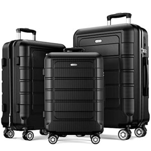 showkoo luggage sets expandable pc+abs durable suitcase double wheels tsa lock 3pcs black