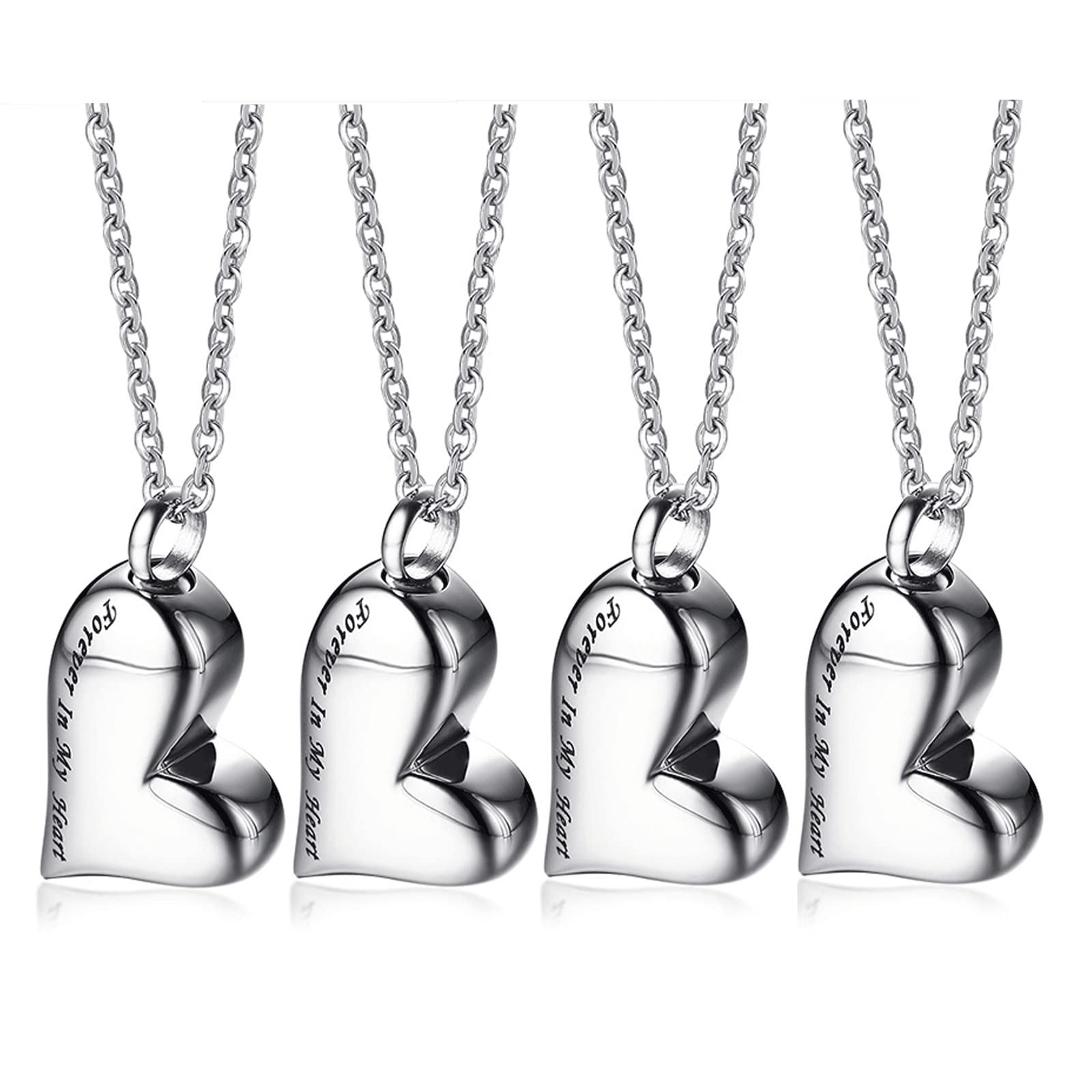 VNOX 4 Pcs Urn Necklace for Ashes - Memorial Cremation Jewelry for Ashes,Forever in My Heart Urn Locket for Ashes Stainless Steel Urn Pendant Keepsake Jewelry