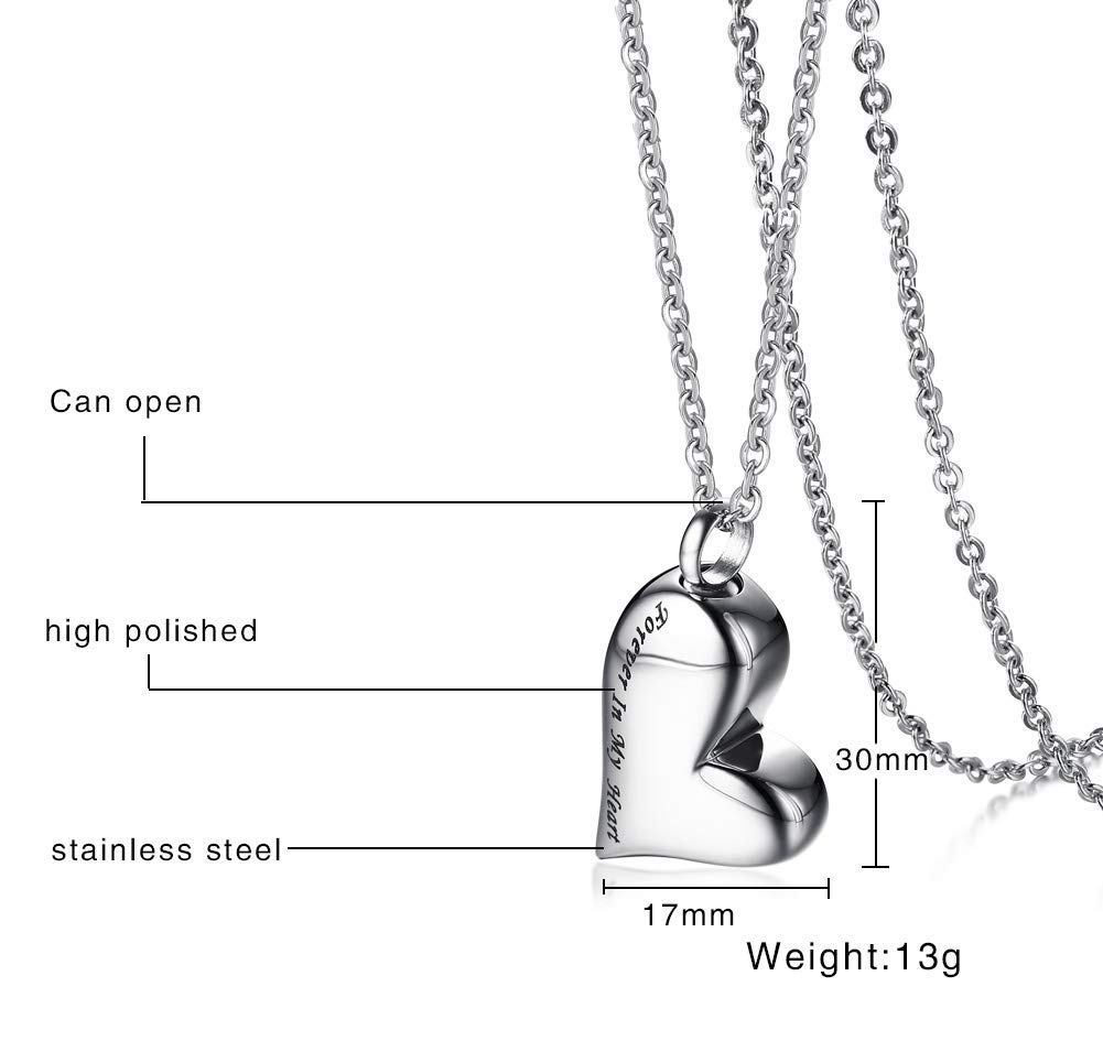 VNOX 4 Pcs Urn Necklace for Ashes - Memorial Cremation Jewelry for Ashes,Forever in My Heart Urn Locket for Ashes Stainless Steel Urn Pendant Keepsake Jewelry