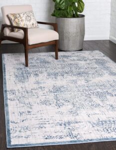 unique loom aberdeen collection area rug - stanhope (4' 1" x 6' 1" rectangle, blue/ gray)