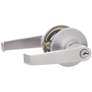 amazon basics exterior door lever with lock, hook, satin nickel