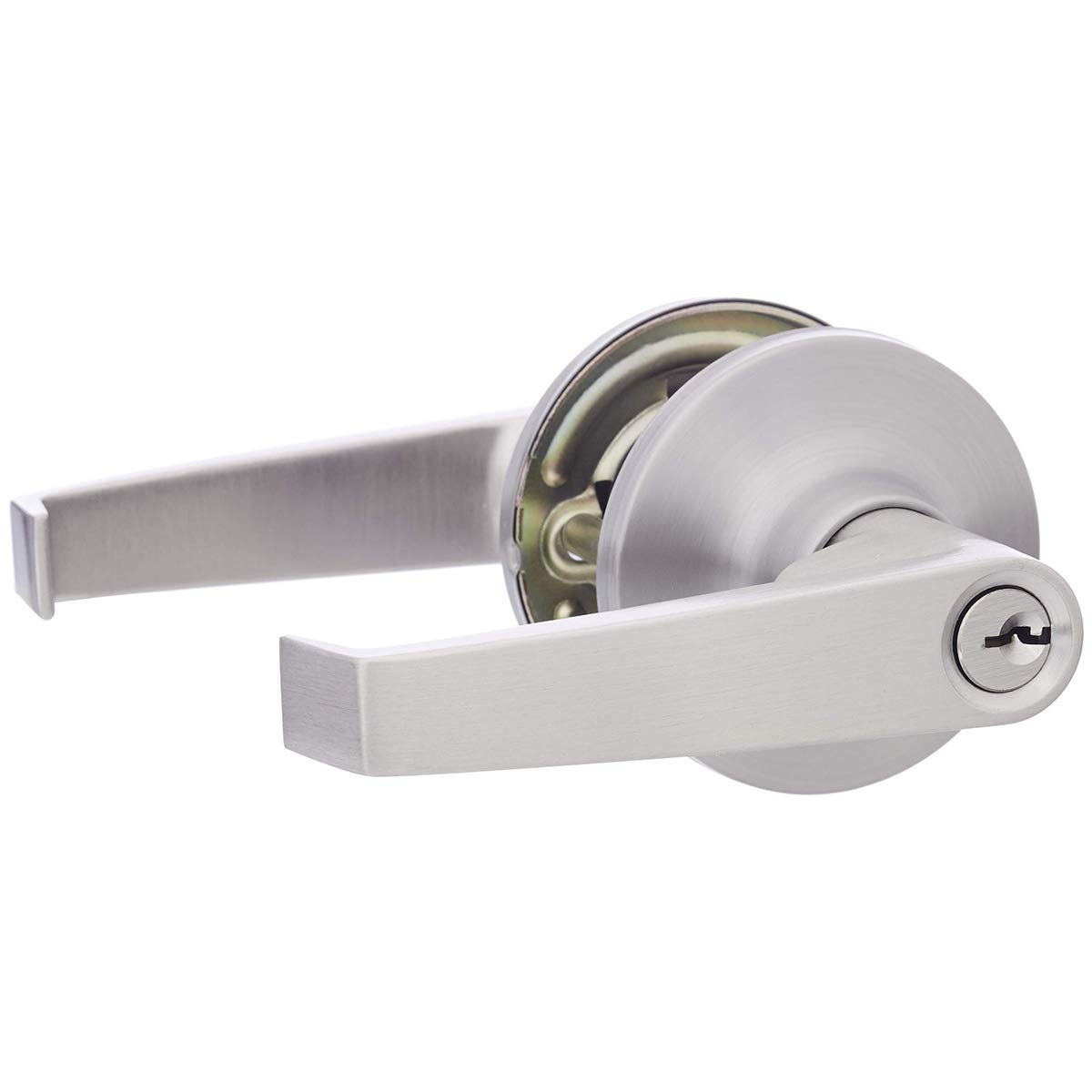 Amazon Basics Exterior Door Lever With Lock, Hook, Satin Nickel