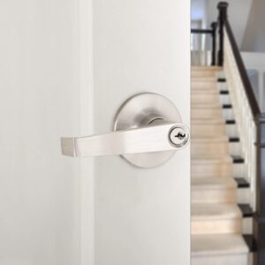 Amazon Basics Exterior Door Lever With Lock, Hook, Satin Nickel