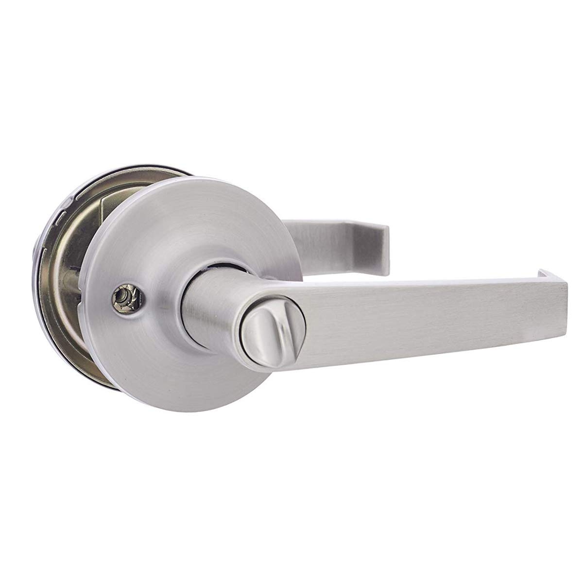 Amazon Basics Exterior Door Lever With Lock, Hook, Satin Nickel