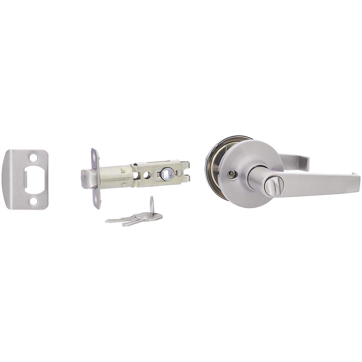 Amazon Basics Exterior Door Lever With Lock, Hook, Satin Nickel