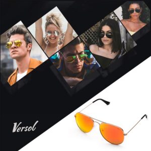 Versol Aviator Sunglasses for Men Women Mirrored Lens UV400 Protection Lightweight Polarized Aviators Sunglasses Orange Mirror Lens