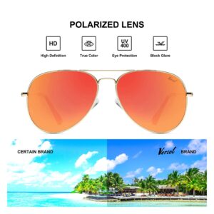 Versol Aviator Sunglasses for Men Women Mirrored Lens UV400 Protection Lightweight Polarized Aviators Sunglasses Orange Mirror Lens