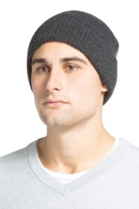 fishers finery men's 100% cashmere winter hat; cuffed; ribbed (charcoal)