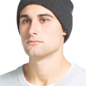 Fishers Finery Men's 100% Cashmere Winter Hat; Cuffed; Ribbed (Charcoal)