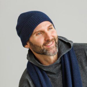 Fishers Finery Men's 100% Cashmere Winter Hat; Cuffed; Ribbed (Charcoal)