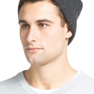 Fishers Finery Men's 100% Cashmere Winter Hat; Cuffed; Ribbed (Charcoal)