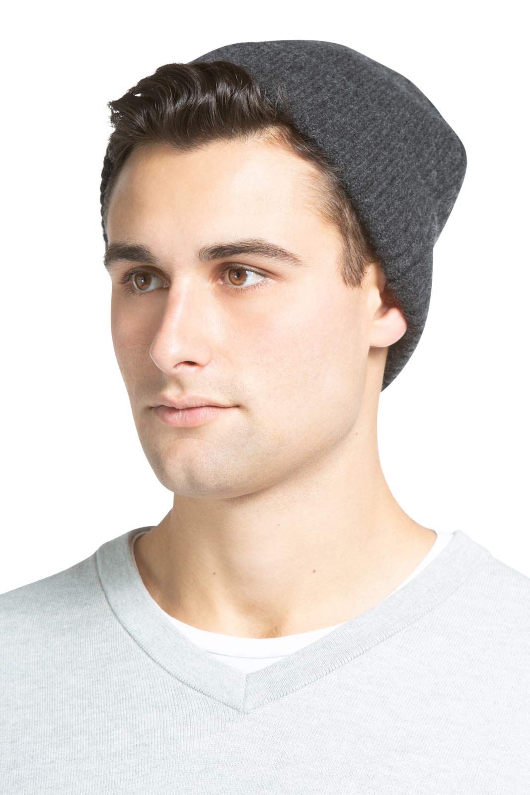 Fishers Finery Men's 100% Cashmere Winter Hat; Cuffed; Ribbed (Charcoal)