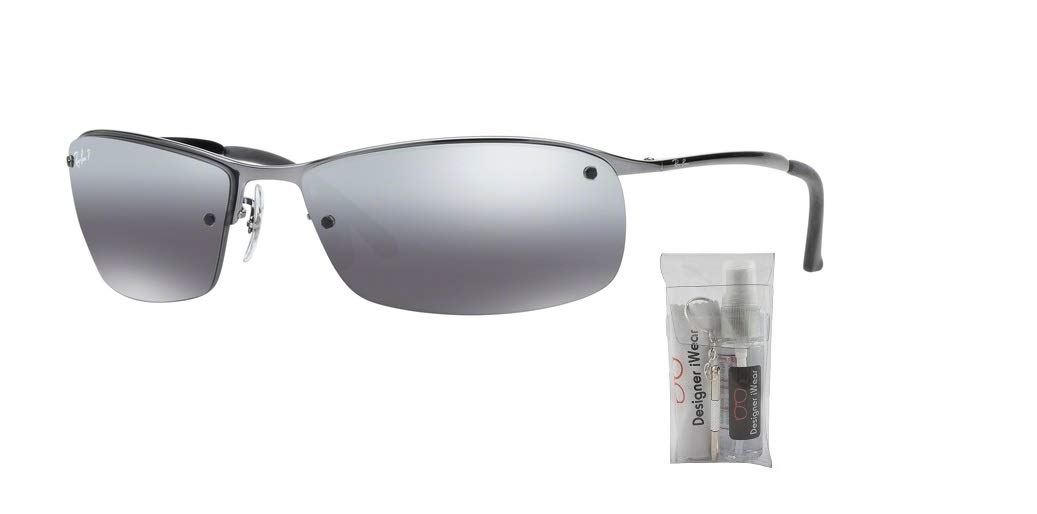 Ray-Ban RB3183 004/82 63M Gunmetal/Grey Mirror Silver Gradient Polarized Rectangular Sunglasses For Men+ BUNDLE with Designer iWear Eyewear Kit