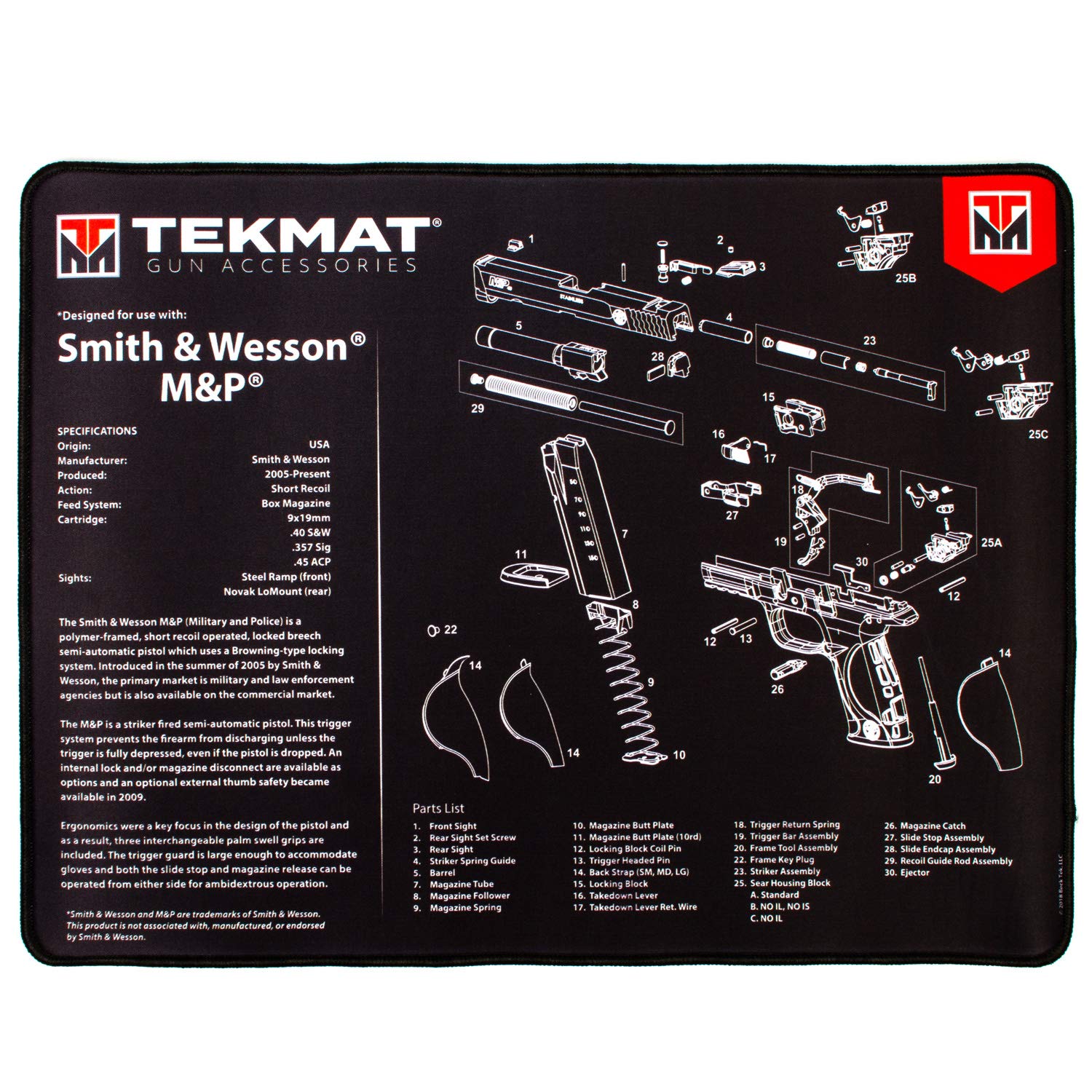 TekMat Ultra Gun Cleaning Mat for use with S&W M&P, Black, 15" x 20"