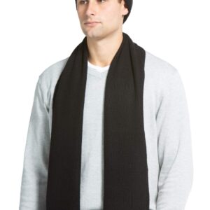 Fishers Finery Men's 100% Cashmere Ribbed Knit Hat and Scarf Gift Set (Black)