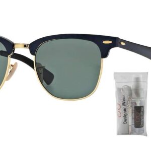 Ray-Ban RB3507 CLUBMASTER ALUMINUM 136/N5 51M Black/Arista/Green POLARIZED Square Sunglasses For Men For Women + BUNDLE with Designer iWear Eyewear Kit