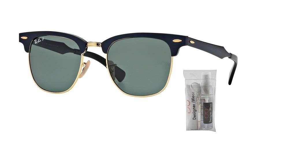 Ray-Ban RB3507 CLUBMASTER ALUMINUM 136/N5 51M Black/Arista/Green POLARIZED Square Sunglasses For Men For Women + BUNDLE with Designer iWear Eyewear Kit