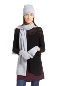 fishers finery women's 100% cashmere 3pc cable knit set - black label box (heather gray)