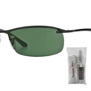 Ray-Ban RB3183 006/71 63M Matte Black/Green Rectangular Sunglasses For Men+ BUNDLE with Designer iWear Eyewear Kit