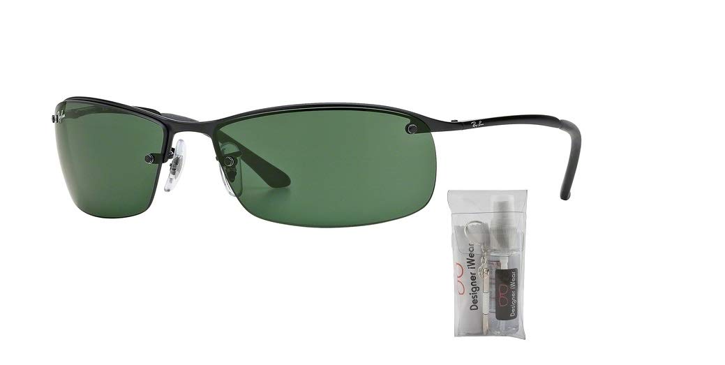 Ray-Ban RB3183 006/71 63M Matte Black/Green Rectangular Sunglasses For Men+ BUNDLE with Designer iWear Eyewear Kit