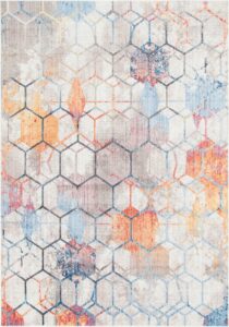 unique loom rainbow collection geometric abstract trellis modern watercolor white area rug (7' 0 x 10' 0)