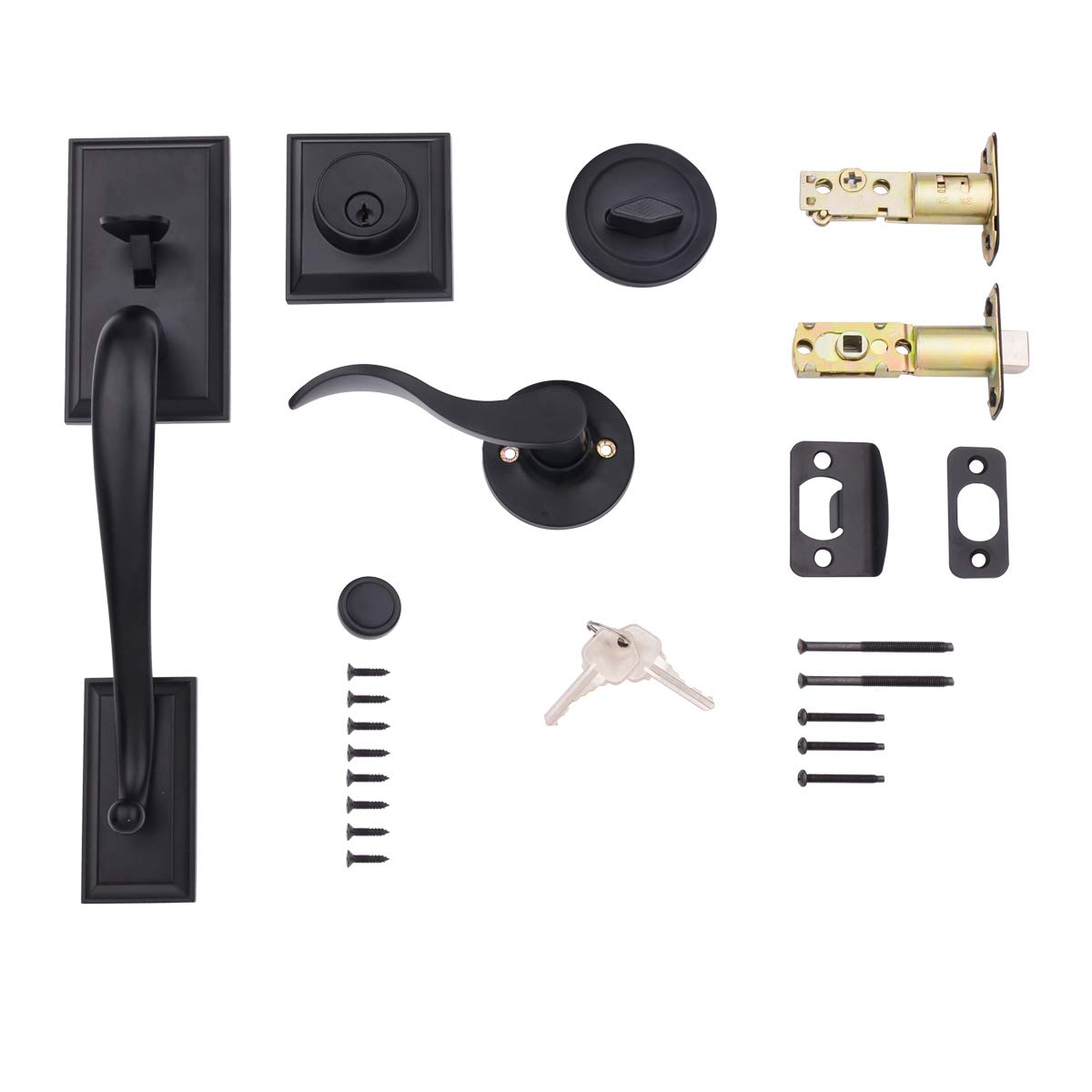 Amazon Basics Modern Exterior Door's Handle with Right-Hand Wave Lever and Deadbolt Lock Set, Matte Black