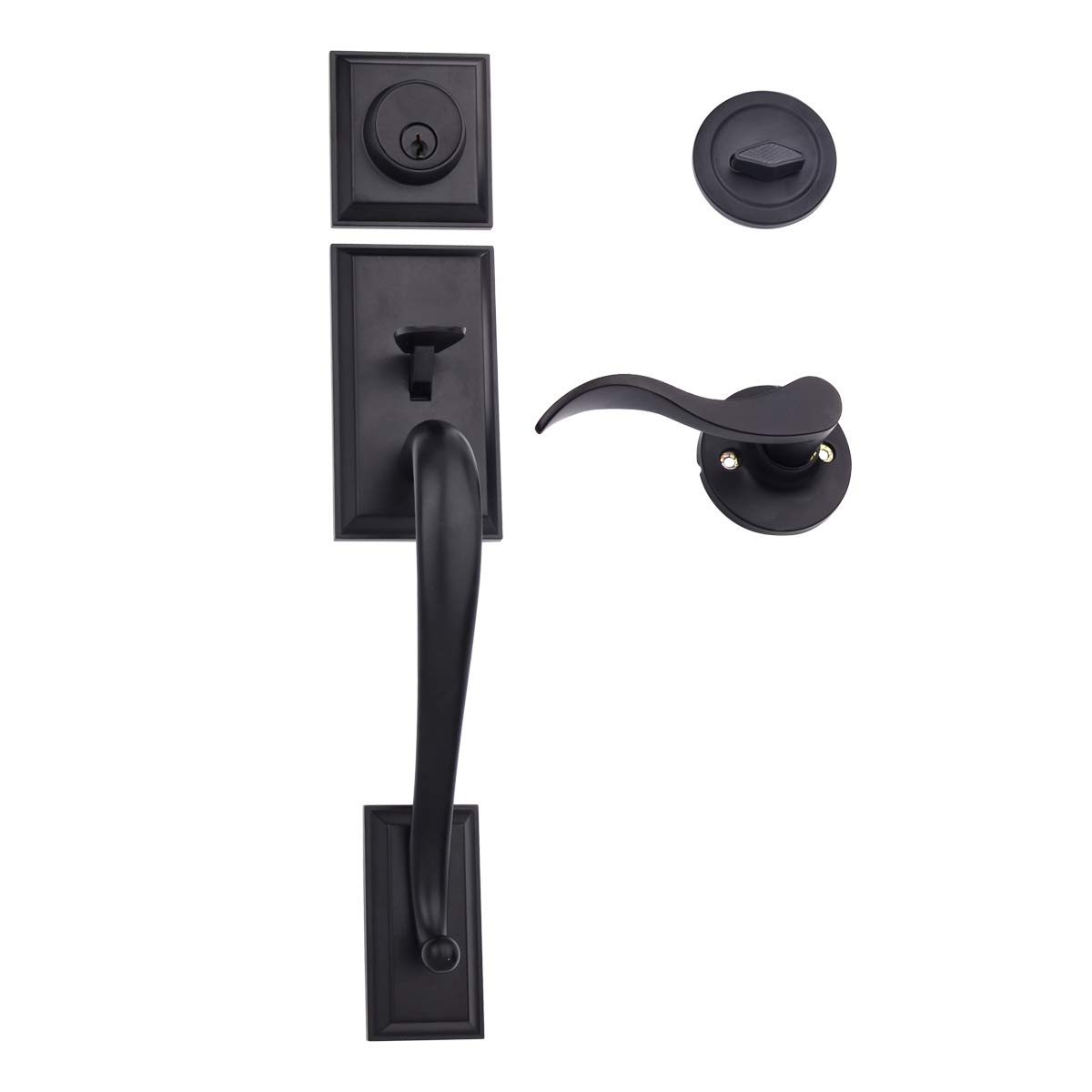 Amazon Basics Modern Exterior Door's Handle with Right-Hand Wave Lever and Deadbolt Lock Set, Matte Black