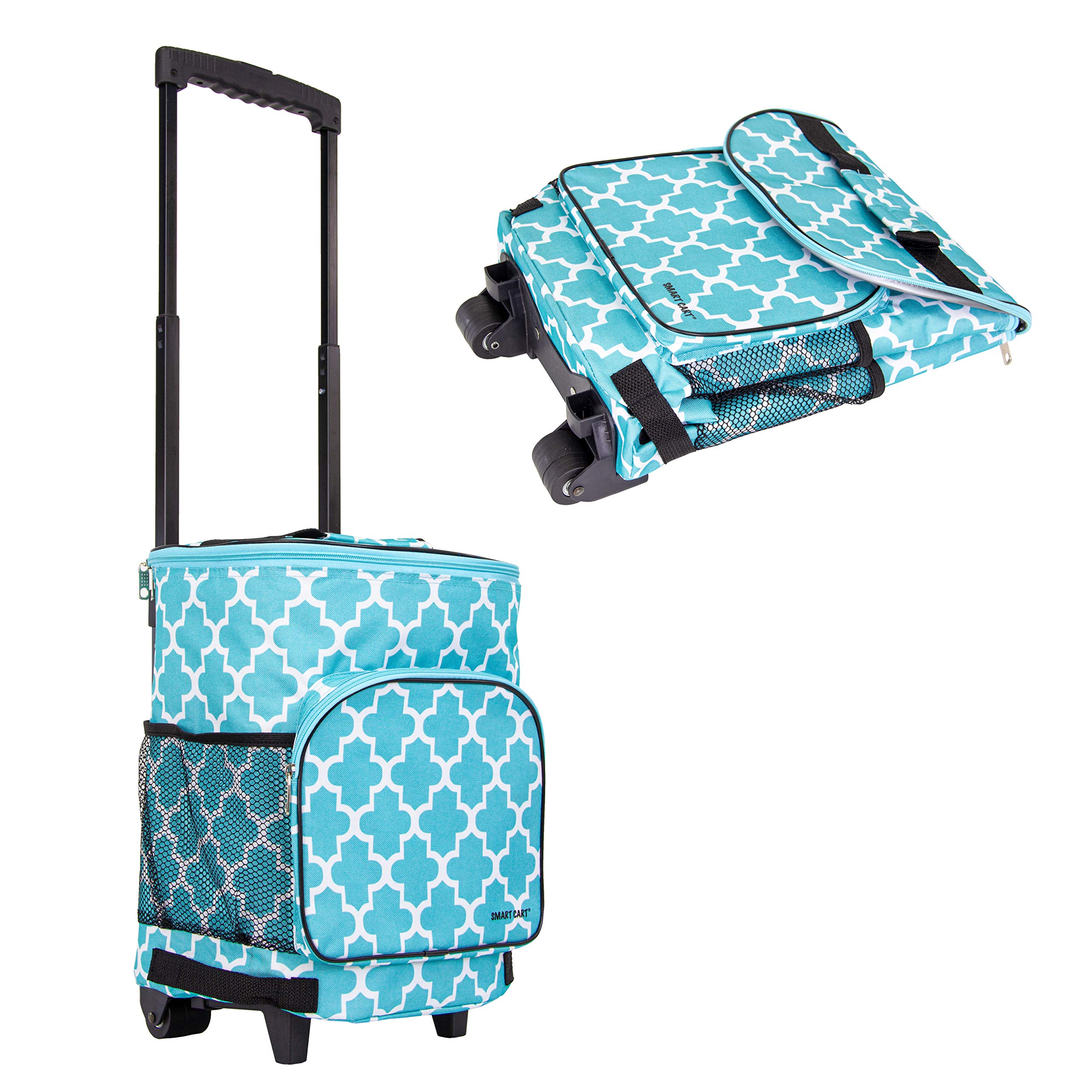 dbest products Ultra Compact Cooler Smart Cart, Moroccan Tile Insulated Collapsible Rolling Tailgate BBQ Beach Summer