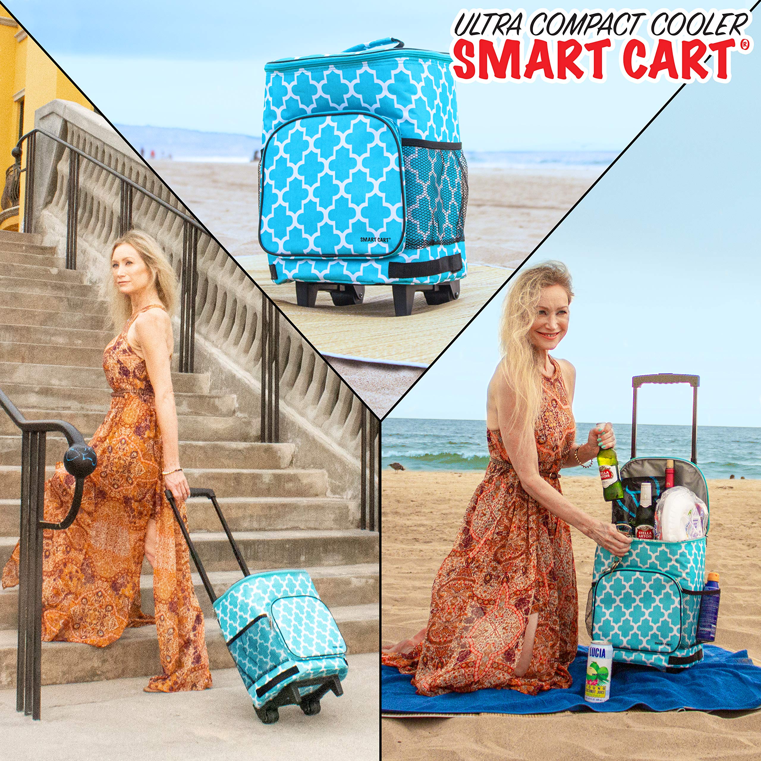 dbest products Ultra Compact Cooler Smart Cart, Moroccan Tile Insulated Collapsible Rolling Tailgate BBQ Beach Summer