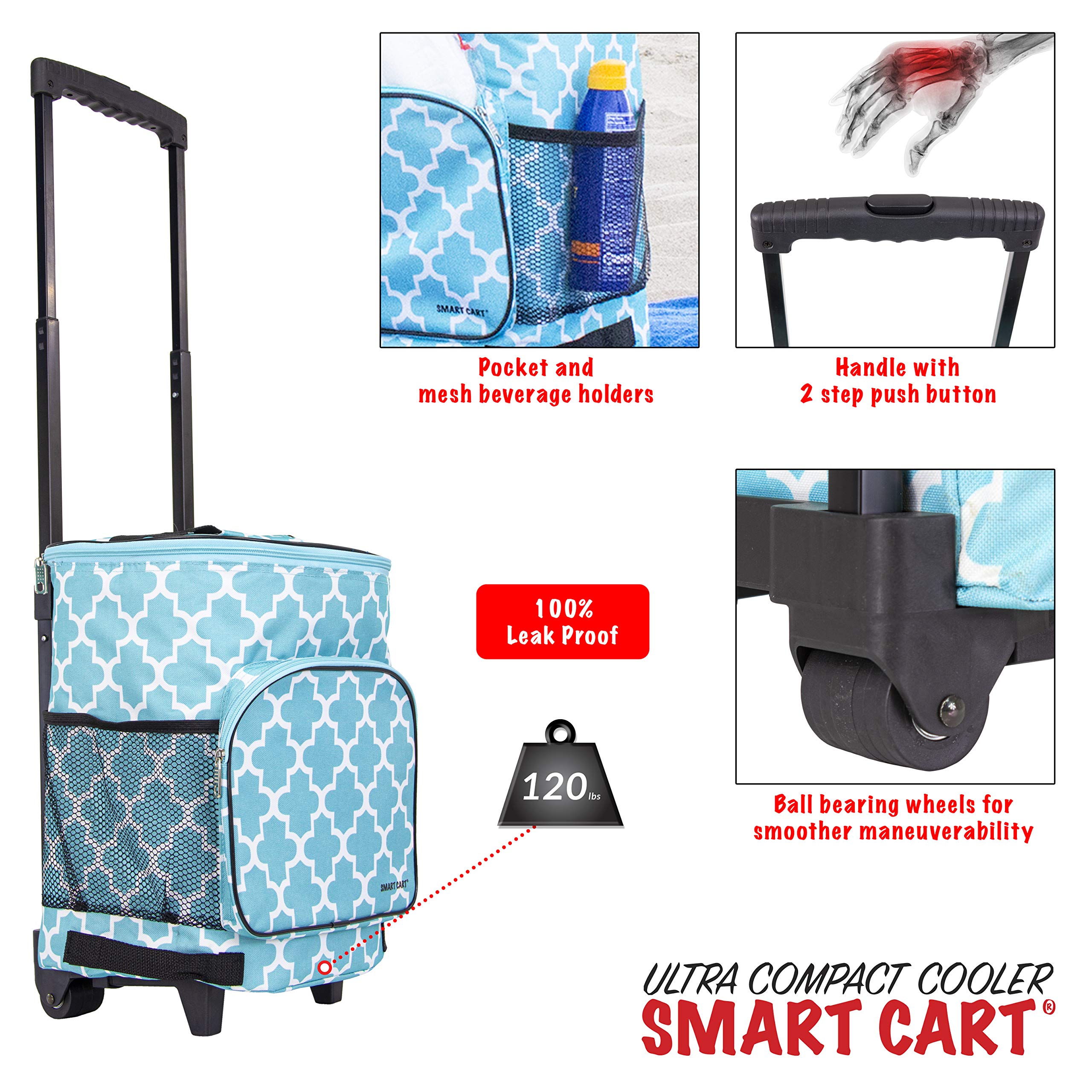 dbest products Ultra Compact Cooler Smart Cart, Moroccan Tile Insulated Collapsible Rolling Tailgate BBQ Beach Summer