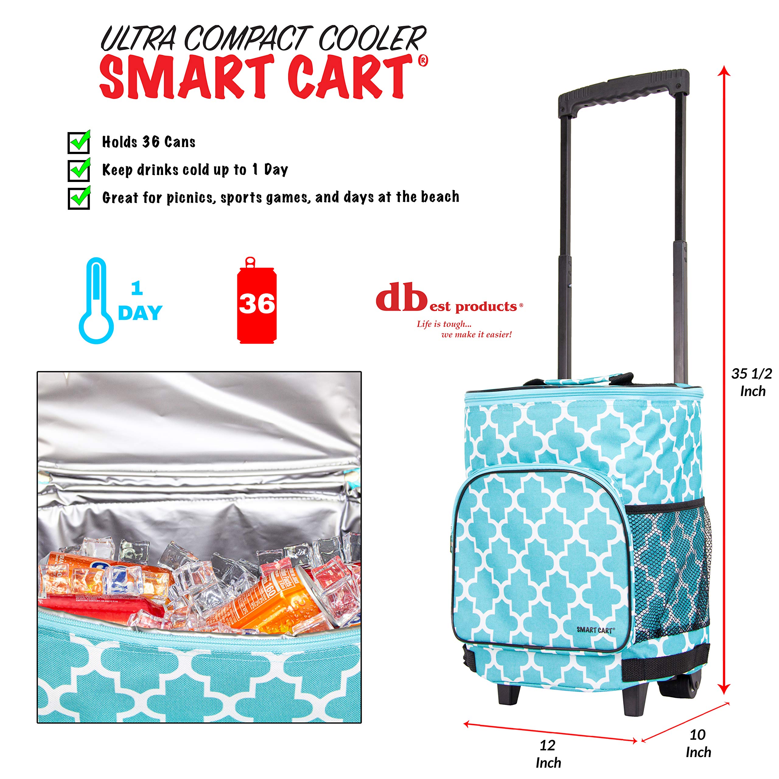 dbest products Ultra Compact Cooler Smart Cart, Moroccan Tile Insulated Collapsible Rolling Tailgate BBQ Beach Summer