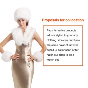 LA CARRIE Women's Faux Fur Hat for Winter with Stretch Cossack Russion Style(White)