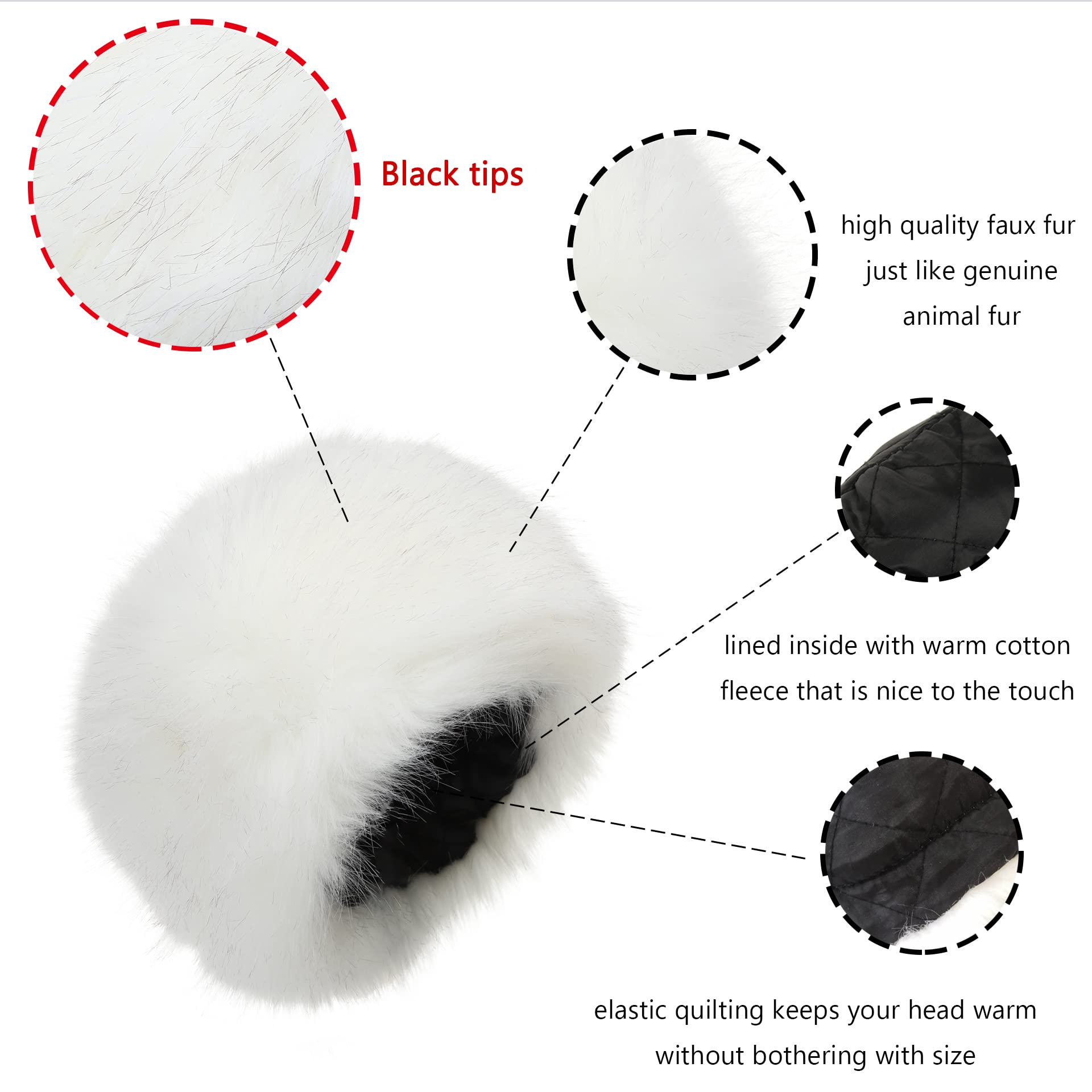 LA CARRIE Women's Faux Fur Hat for Winter with Stretch Cossack Russion Style(White)