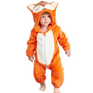 michley newborn baby winter hooded romper flannel infant jumpsuit outfit, fox, 13-18months, size 90