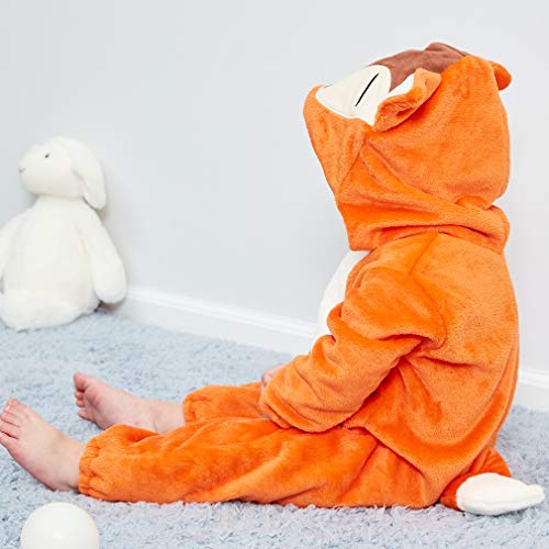 MICHLEY Newborn Baby Winter Hooded Romper Flannel Infant Jumpsuit Outfit, Fox, 13-18months, Size 90