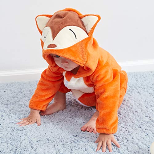 MICHLEY Newborn Baby Winter Hooded Romper Flannel Infant Jumpsuit Outfit, Fox, 13-18months, Size 90