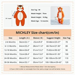 MICHLEY Newborn Baby Winter Hooded Romper Flannel Infant Jumpsuit Outfit, Fox, 13-18months, Size 90