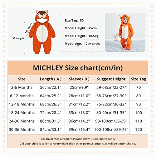 MICHLEY Newborn Baby Winter Hooded Romper Flannel Infant Jumpsuit Outfit, Fox, 13-18months, Size 90