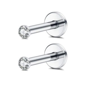 16g surgical stainless steel internally threaded micro cz gem top tragus helix labret nose lip stud cartilage earrings piercing body jewelry1 pair 2mm