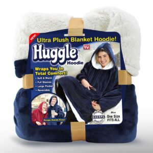 ontel huggle hoodie, ultra plush blanket, blue, one size