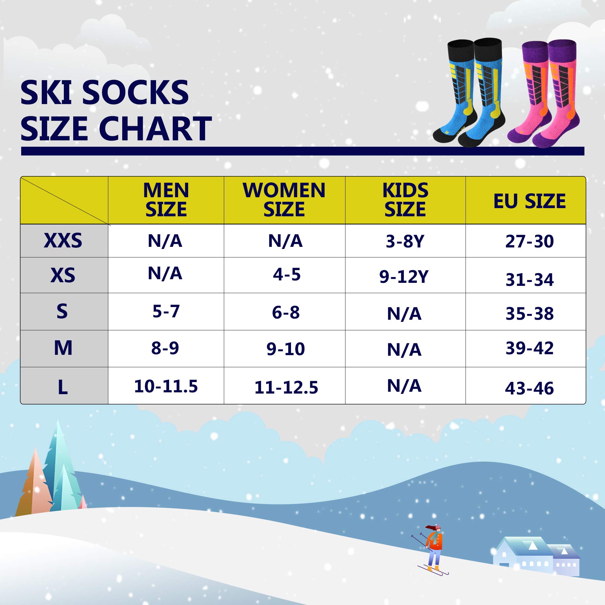 Soared Winter Ski Socks 2 Pairs Snowboard Snow Warm Knee Over the Calf OTC High Performance for Kids Womens Mens